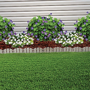 EasyFlex No-Dig Landscape Edging with Anchoring Spikes, 4.5 in. Tall Decorative Adirondack Wood-Look Fence Garden Border, 60 Foot Kit, Gray