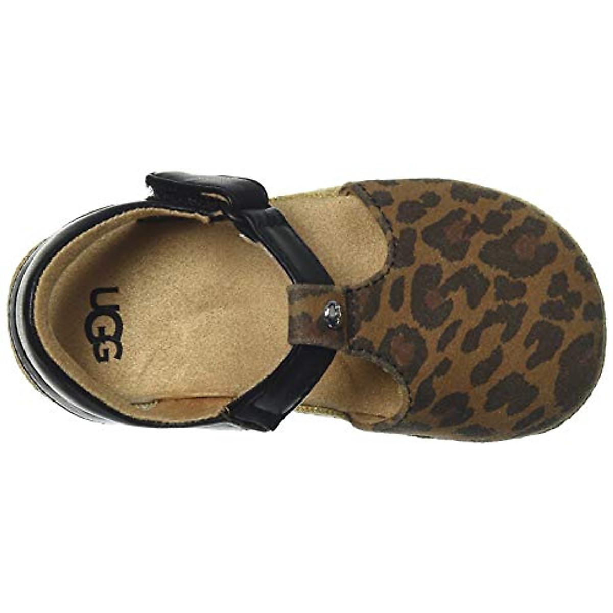 UGG girls I Emmery Leopard Flat Sandal, Tan, 4-5 Infant US