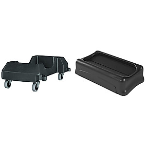 Rubbermaid Commercial Slim Jim Trash Can Trolley/Dolly and Swing Lid Bundle