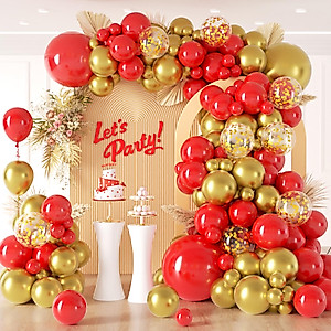 Red and Gold Balloon Arch 126Pcs Red and Gold Balloons Garland Arch Kit With Gold Confetti Balloon for Valentine's Day, Wedding, Engagements, Graduation, Anniversary, Birthday Party Decoration
