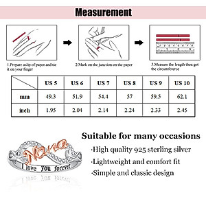 925 Sterling Silver Mom Nana Sister Daughter Bestie Ring for Women I Love You Forever Mothers Day Christmas Birthday Rings Jewelry Gifts (Nana, 10)