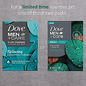 DOVE MEN + CARE Cleansing Bar Soap Eucalyptus + Cedar Oil 4 Count to Rebuild Skin in the Shower, a 4in1 Hair, Body, Face & Shaving Bar with Plant-Based Cleanser and Natural Oils 5 oz