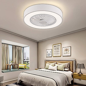 OUKANING Low Profile Ceiling Fan with Lighting, Enclosed Fan, 36 W, Ceiling Lighting, dimmable with Remote Control, 3 Files, Adjustable Wind Speed, Modern Bedroom (22 inches)