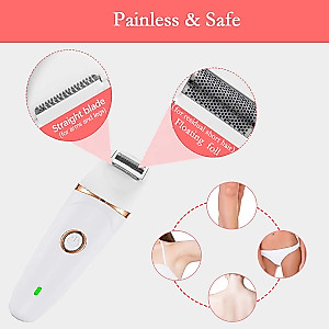 Electric Razor for Women,7 in 1 Painless Lady Shaver Set,Rechargeable Cordless Facial Hair Removal,Bikini Trimmer,for Face,Eyebrow,Nose, Underarm, Arms, Legs