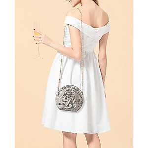 Covelin Women's Dollar Coin Handbag Rhinestone Purse Evening Clutch Bag Grey
