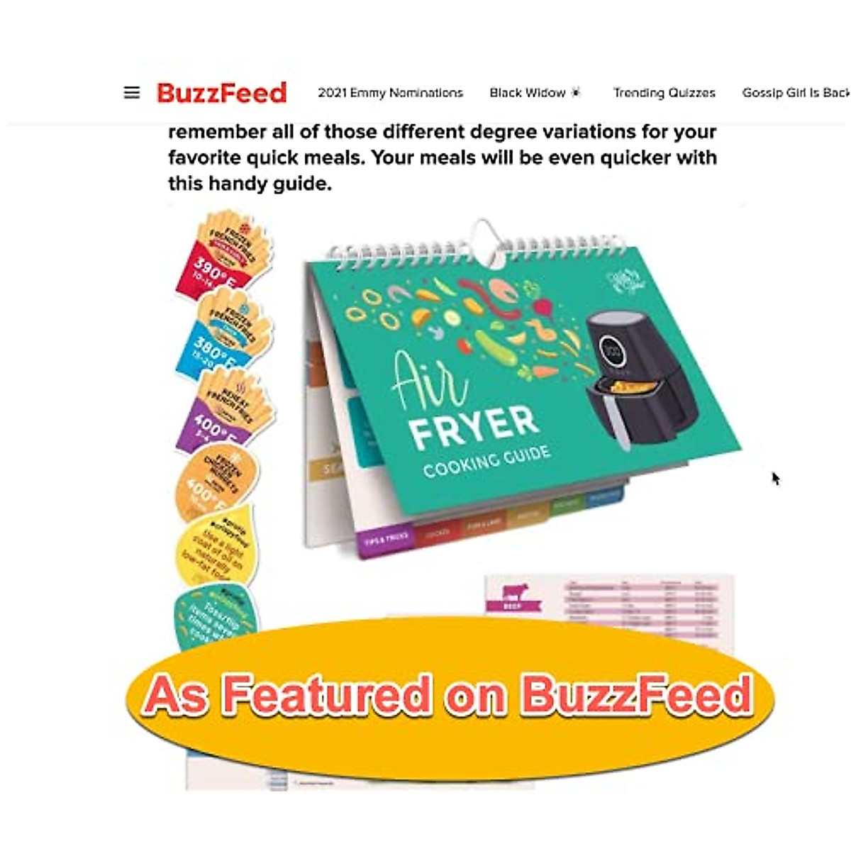 Willa Flare Air Fryer Magnetic Cheat Sheet Cooking Times Reference Guide for 80 Foods - Flip Chart and 6 Vinyl Decal Stickers | Perfectly Fry Family Favorites like Pizza, Chicken Nuggets, French Fries