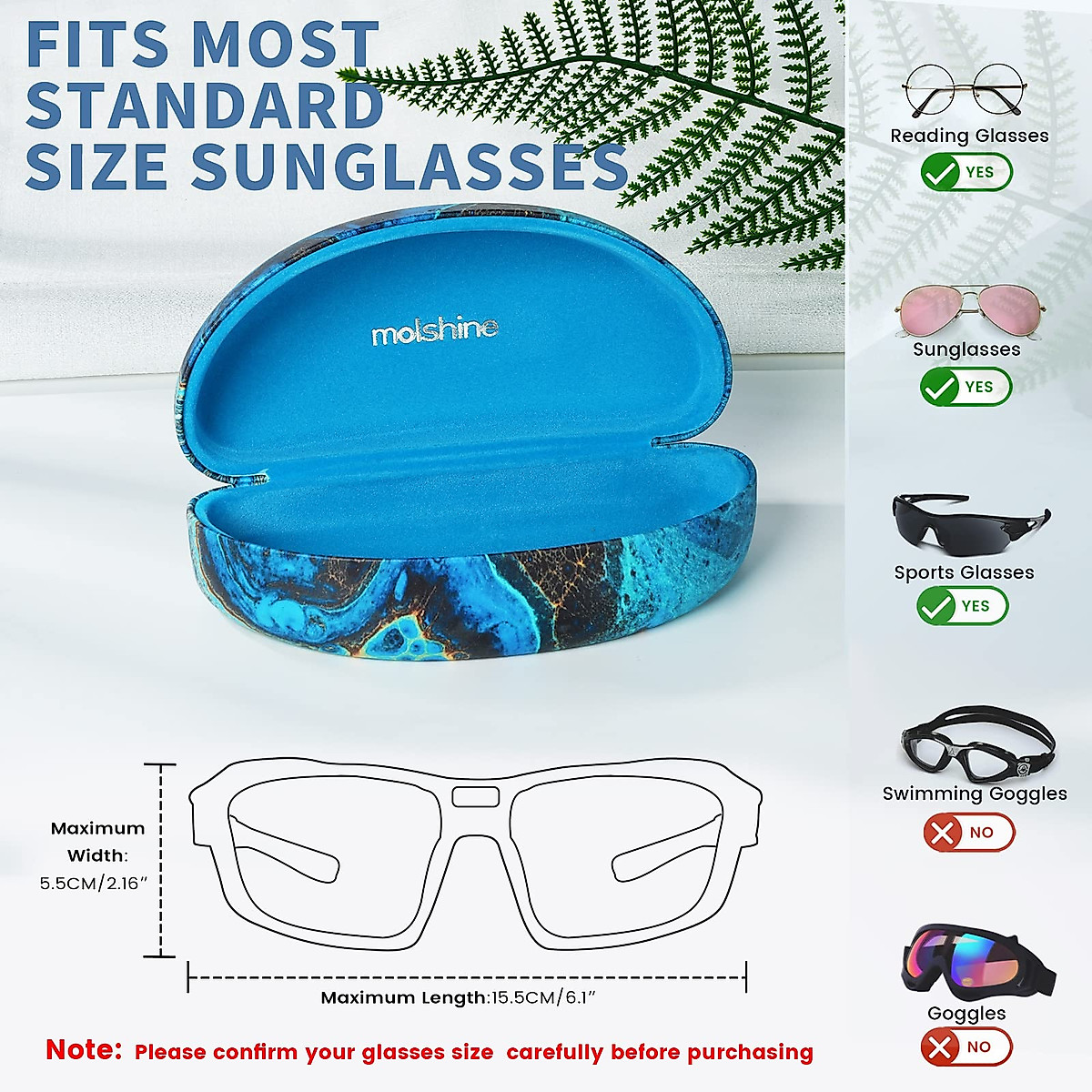 molshine Hard Shell Sunglasses Case,Large Glasses Case for Women Men Oversized Sunglass Eyeglasses (Cyan Sea Bottom)