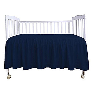 Navy Blue Crib Bed Skirt Dust Ruffle, Split Corner 100% Natural Cotton Nursery Crib Toddler Bedding Skirt for Baby Girls or Boys, Infant Crib Bed Skirt Ruffled with Split Corners, 14" Drop