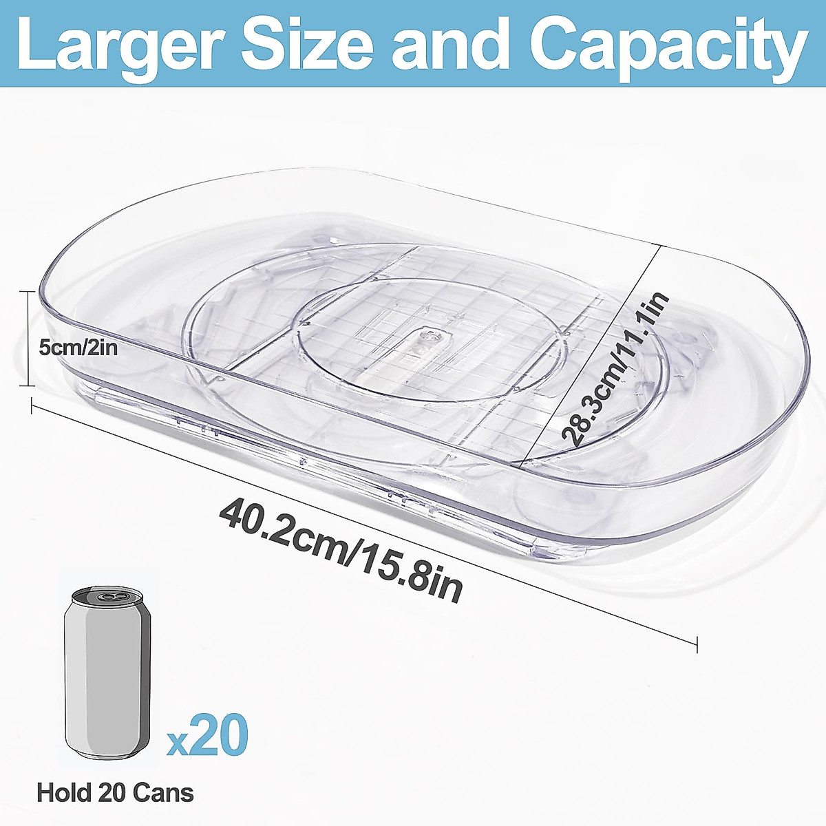 Lazy Susan Fridge Turntable Organizer for Refrigerator, 360°Rotating Fridge Organizer and Storage with Non-Slip Base and Raised Edge for Cabinet, Countertop, Table Top, Kitchen, Pantry
