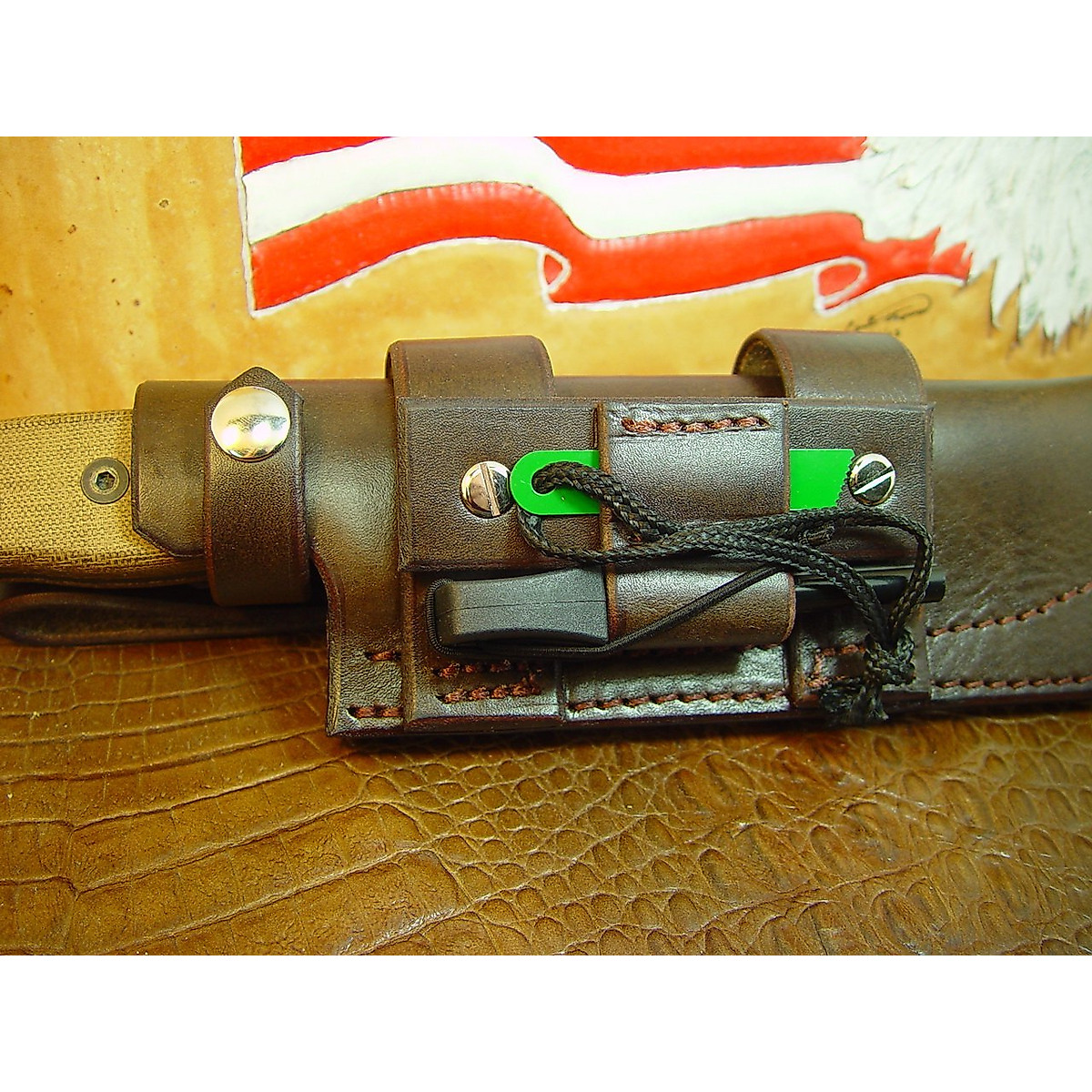 CUSTOM Made Ontario Rat 7 Knife Sheath Made 10 oz. Leather.and The SOG Seal Team Knife.