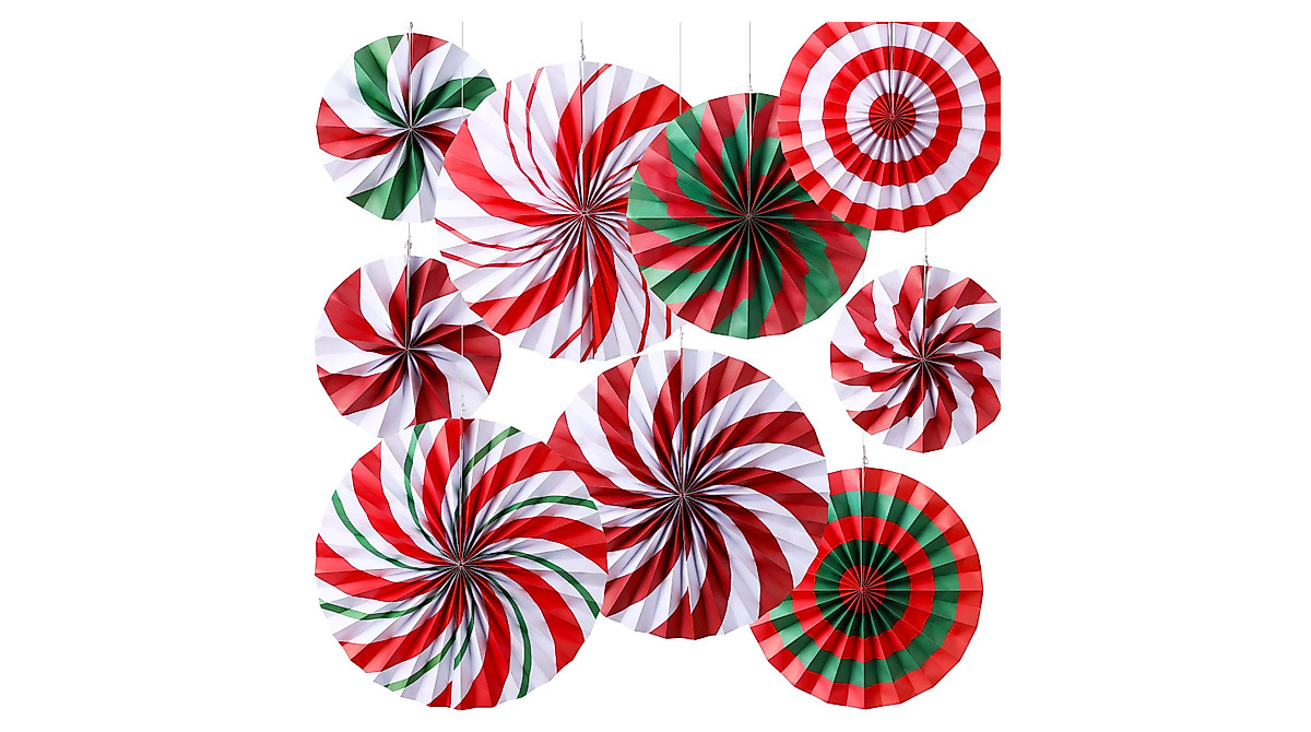 Outus Christmas Hanging Candy Paper Fans - 9 Pcs Decor
