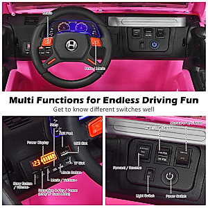 HONEY JOY 2 Seat Ride On Truck, 12V Off-Road Ride On Car with Remote Control, Slow Start, Spring Suspension, LED Lights, Music, 3 Speeds, Battery Powered Electric Vehicle for Two Kids(Pink)