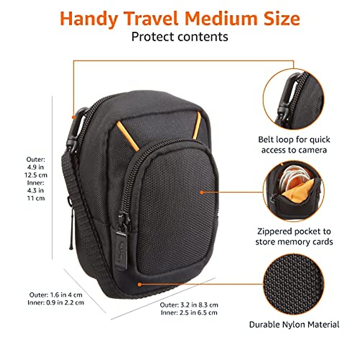Amazon Basics Large Point and Shoot Camera Case - 6 x 4 x 2 Inches, Black
