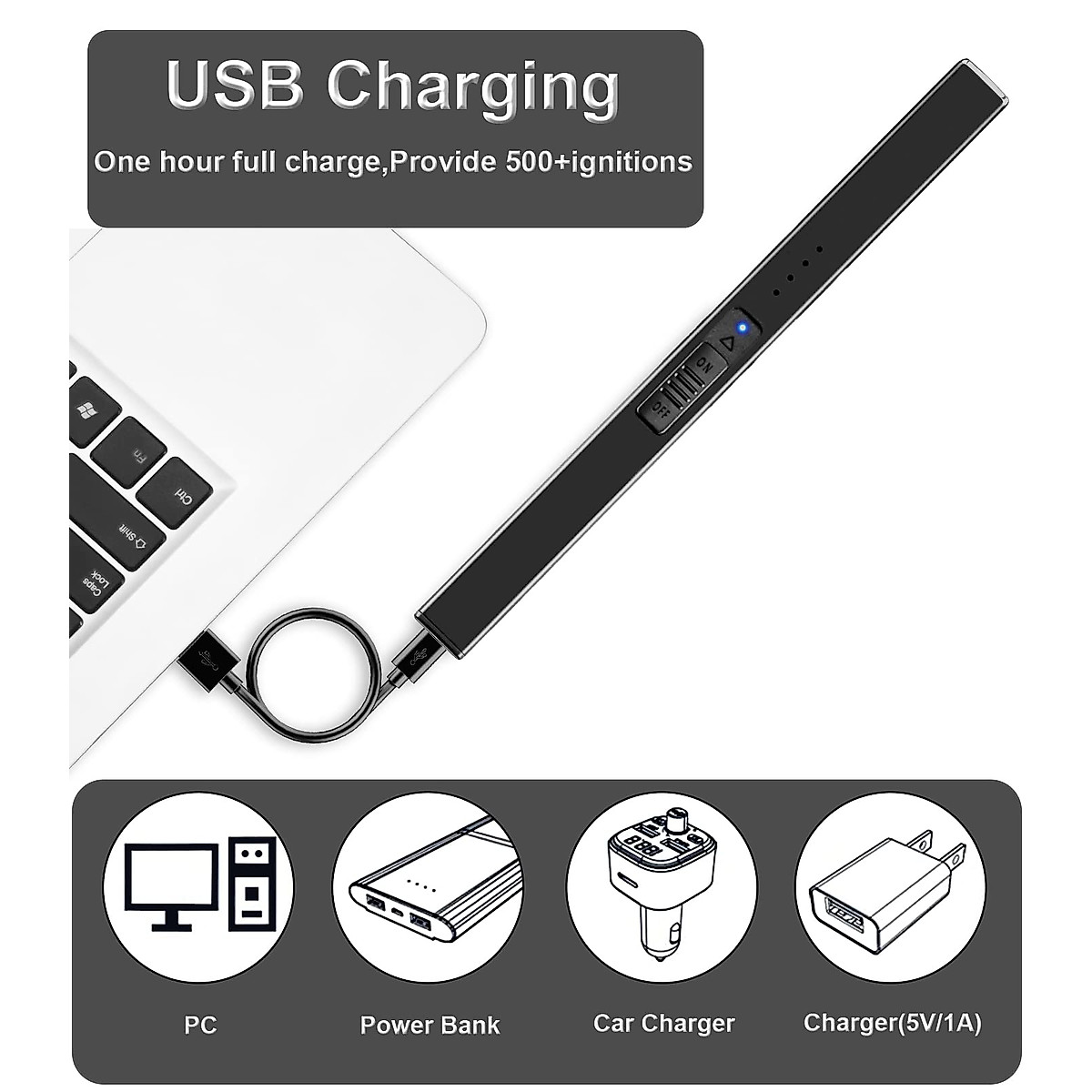 2 Pack Electric Candle Lighter Long Lighter USB Rechargeable Lighter Arc Flameless Plasma Windproof for Candle Camping