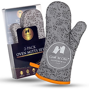 Premium Oven Mitts and Essential Chef's Apron - 500°F Heat Resistant - 30"x34" for Kitchen Cooking Baking - Flexible Soft Terry Cloth Cotton Lining