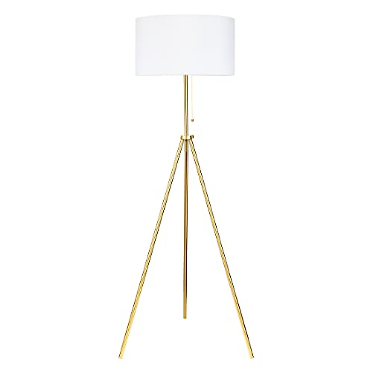O’Bright Tripod Floor Lamp, Adjustable in Height, 100% Metal Body with Linen Drum Shade, E26 Socket, Bedside Lamp, Standing Light for Living Room, Bedroom, Office, Antique Brass