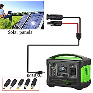 HCFeng 16AWG MC-4 to DC Cable Solar Panel to DC 5.5mm x 2.1mm Male Adapter Charge Cable with DC 3.5x1.35mm, DC 4.0mmx1.7mm,DC 5.5mmx2.5mm,6.5x3mm and DC8mm Converter for Solar Panel (1.5m/5ft)
