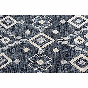 Rizzy Home | OU936A | Opulent Collection | Wool Area Rug | 8' x 10' | Natural /Gray/Dark Blue/Blue Tribal Motif