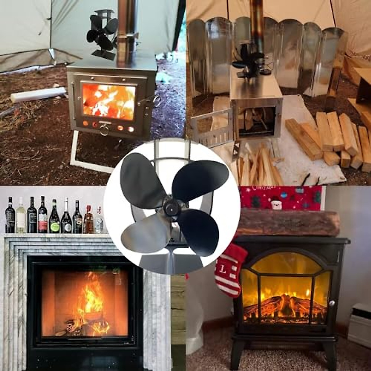 DANCHEL OUTDOOR Wood Stove Fan 4 Blades Fireplace Fan Heat Powered Non Electric Fan for Tent Stove Camping Accessories Backpacking