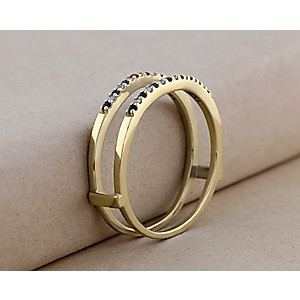 Dazzlingrock Collection Round Alternate Blue Sapphire & White Diamond Wedding Enhancer Guard Ring for Women in 14K Yellow Gold, Size 5.5