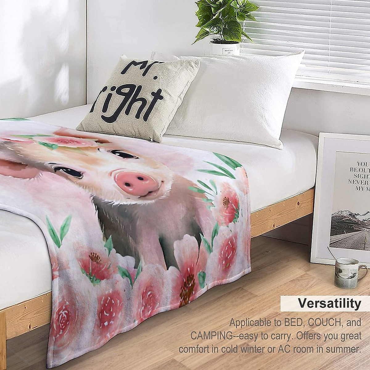 Floral Pig Blanket for Girl Boys Pink Pig Gifts Pig Blanket for Couch Sofa Bed Soft Warm Flannel Fleece for Kids Adult 40"x50"