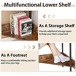Tangkula Corner Desk with Power Outlet & USB Ports, Triangle Computer Desk with Charging Station, Storage Shelf, Space Saving Writing Desk, Vanity Table, Corner Desk for Small Space (Rustic Brown)