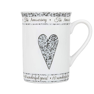 Beautifully Designed 10th Tin Wedding Anniversary Set of Ceramic Mugs with Hearts | Dishwasher and Microwave Safe with Decorative Keepsake Box