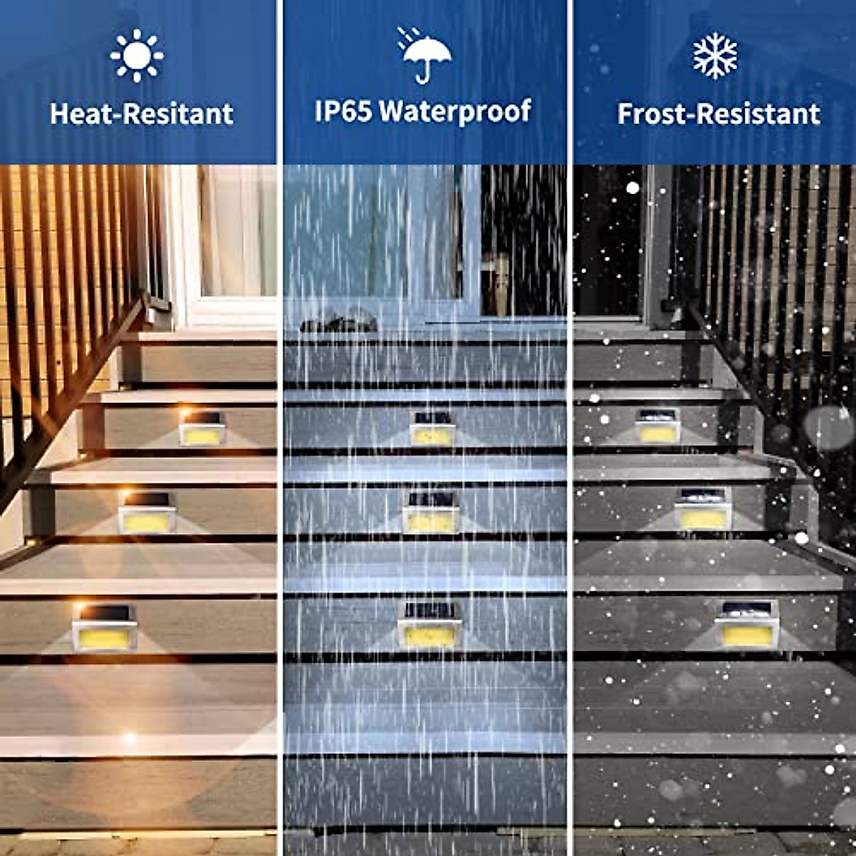 SEABLE Solar Step Lights, Solar Outdoor Lights Stainless Steel Solar Deck Light Waterproof LED Solar Fence Lighting for Garden Yard Patio Deck(Warm Light 6-Pack)