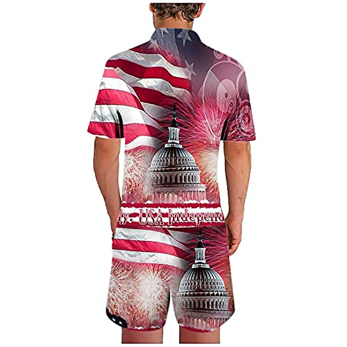 Set American Flag Casual 3D Men's Independence Sailing Day Printing Summer Ship Men Homecoming Suits for Men Red