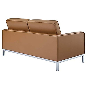Modway Loft Upholstered Leather Mid-Century Modern Loveseat in Tan