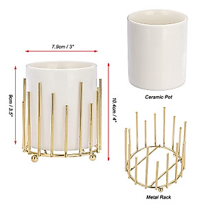 JUXYES Pack of 3 Ceramic Silverware Holder for Party, White Cutlery Holder Holder With Golden Metal Bracket, Small Flatware Caddy Organizer Utensil Holder for Kitchen Countertops Dining Tables