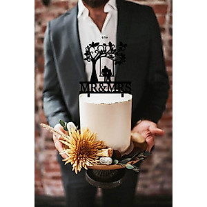 Yuezoloz Funny Wedding Cake Topper,The Bride and Groom Sitting in Swing Under Tree Wedding Cake Topper,Mr and Mrs Wedding Cake Topper, Romantic Wedding Shower/Anniversary Cake Topper (Tree & Swing)