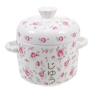 Angoily Ceramic Stew Pot with Lid and Handle Steam Soup Bowl Steaming Cup for Egg Custard Medicinal Birds Nest Pink