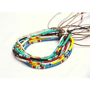 Anklet for Women, Unique Beaded Thin Anklet, Black Gold Colorful Boho Hippie Waterproof Beach Foot Jewelry, Native American Style, Handmade by Tribes (S-M (adjustable))