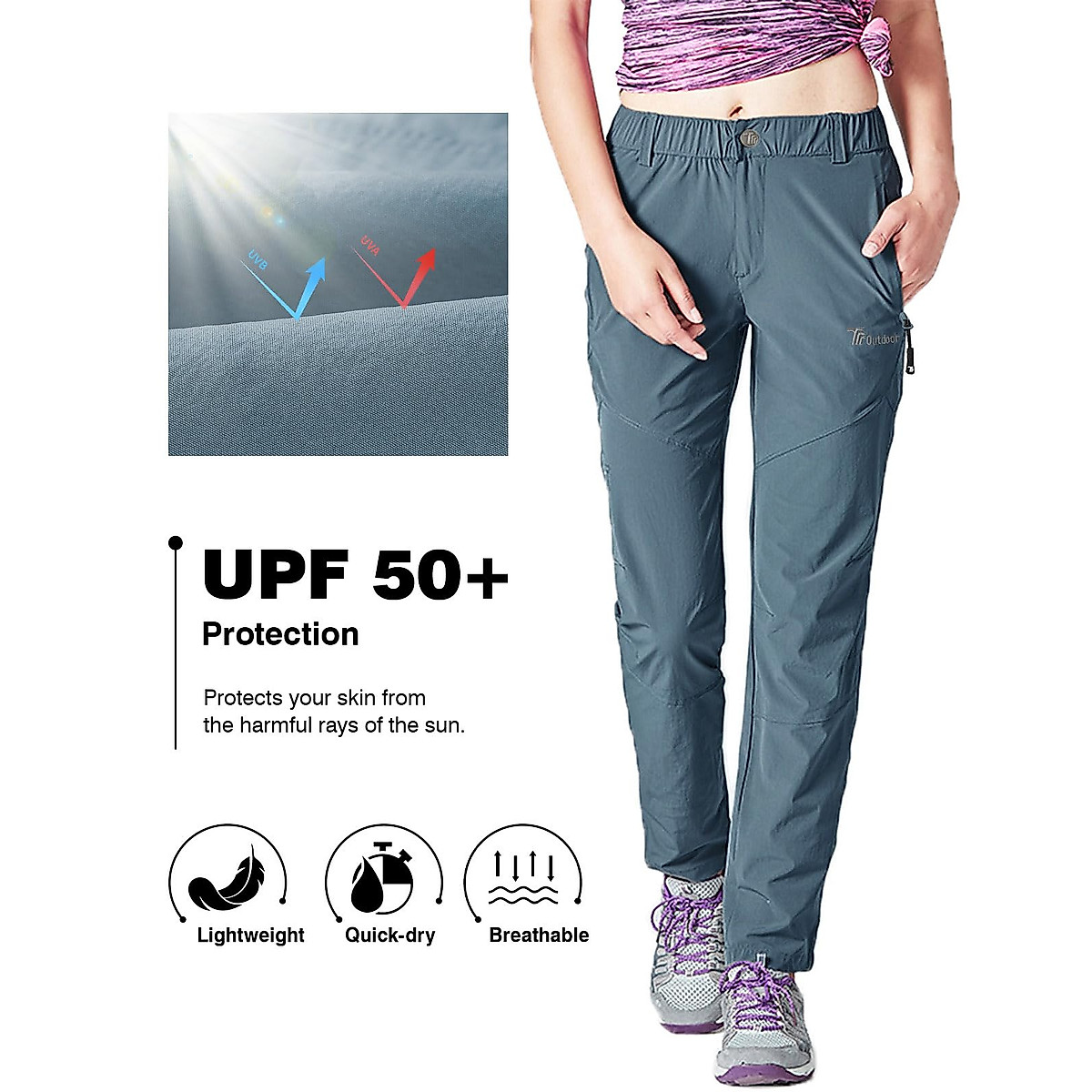 Rdruko Women's Hiking Pants Water-Resistant Quick Dry Outdoor Fishing Travel Walking Pants(Dusty Blue, US M)