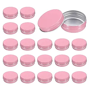 uxcell 1 Oz Tin Cans, 20 Pcs Aluminum Round Tins, Travel Sized Small Metal Tins Cosmetic Sample Containers with Screw Lid for Lotion Bars Beard Balms Candles, Pink