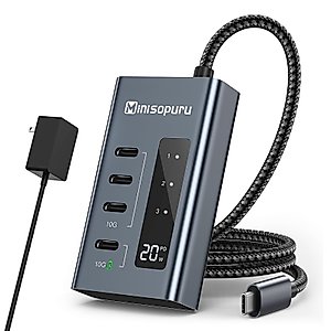 Minisopuru Powered USB C Hub, USB C Splitter 4 Ports with 10Gbps Data & 20W Charging,USB C to USB C Hub Multiport Adapter for MacBook Pro/Air, iMac, iPad, Phone, Surface,Dell, etc.(Not Support Video)