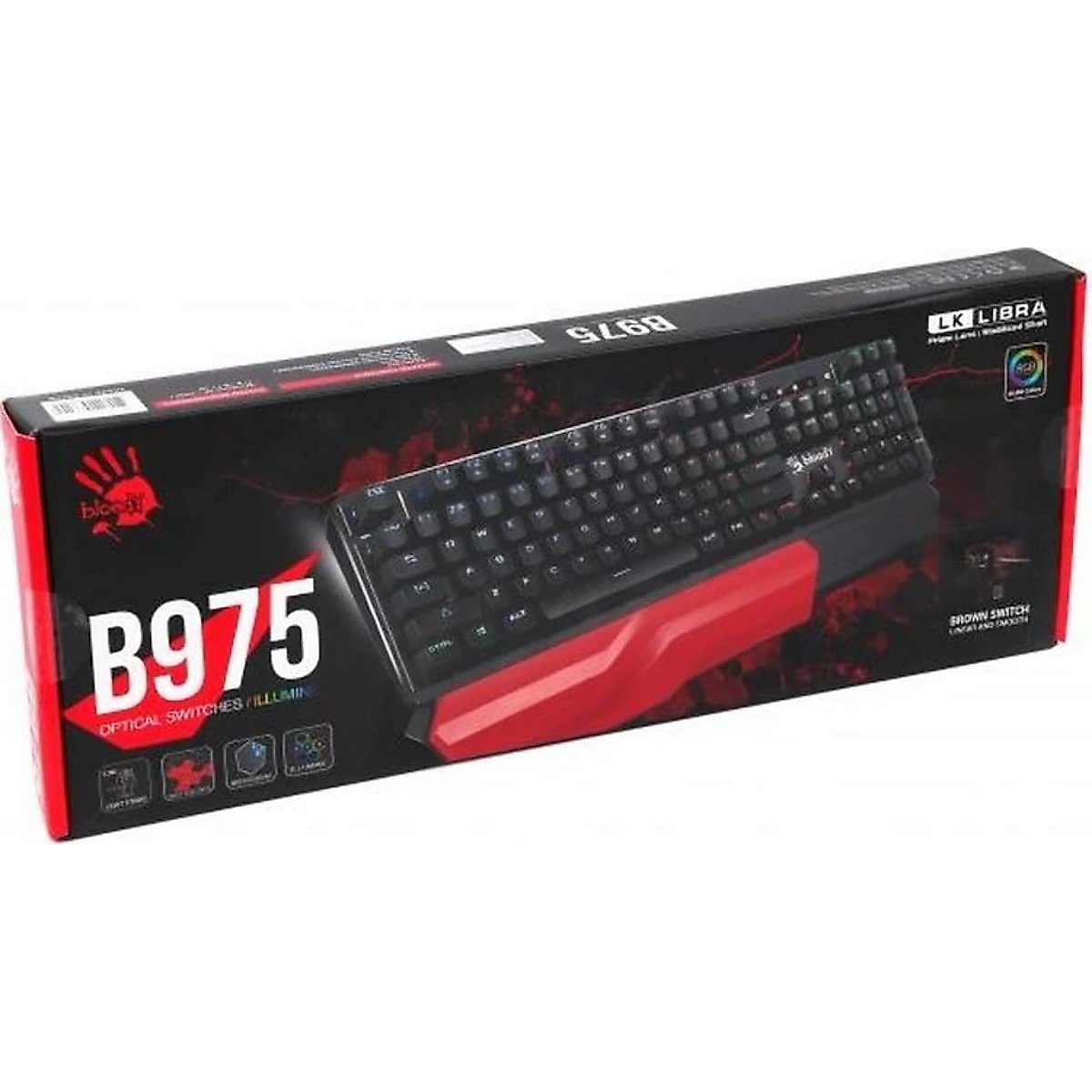 BLOODY B975 Optical Switch Gaming Keyboard Gaming | Fastest Keyboard Switches in Gaming | Full Size | RGB LED Backlit Keyboard | Smooth & Linear Key Feedback | Detachable Wrist-Rest Design