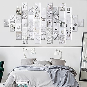 50 Pieces White Neutral Light Grey Aesthetic Wall Collage Kit Trendy Poster for Dorm Aesthetic Room Decor Peaceful White Room Decor Grey White Style Pictures Posters and Prints for Teens Boy Girl