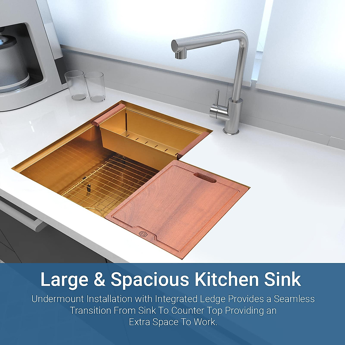 Strictly Sinks 30 Inch Corner Kitchen Sink Undermount - 16 Gauge Stainless Steel Sink Undermount, Scratch & Stain Resistant Corner Single Bowl Workstation Sink with Accessories (Gold)