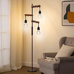 Assemer Dimmable Farmhouse Floor Lamp,Industrial Vintage Tall Tree Lamp with 3 x 800lm LED Edison Bulbs,Standing Lamps for Living Room Bedroom
