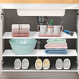 LOCVCDA Adjustable Closet Shelf Organizer, Heavy-Duty Metal Tension Shelf, Expandable Locker Shelf for Cabinet Wardrobe Cupboard Kitchen Bathroom Laundry Room (Large - 1Pack)