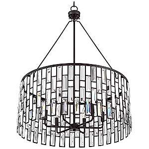 Regency Hill Aurelia Bronze Pendant Chandelier Lighting 26 3/4" Wide Modern Drum Clear Glass Shade 6-Light Fixture for Dining Room Living House Home Foyer Kitchen Island Entryway Bedroom