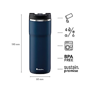 Aladdin Barista Java Thermavac Leak-Lock Stainless Steel Thermos Travel Mug for Hot Drinks 0.47L Navy Blue – Keeps Hot for 4 Hours - BPA-Free Reusable Coffee Cups - Leakproof - Dishwasher Safe