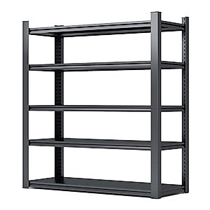 LOPOO 78" H 5-Tier Metal Shelves for Storage Garage Shelving, Heavy Duty Storage Shelves with 2000 lbs Capacity, Adjustable Garage Shelf Industrial Shelving Unit, Metal Storage Utility Rack, Black