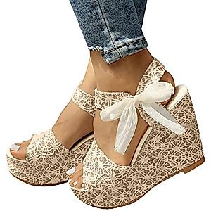 JMMSlmax Espadrille Wedge Sandals for Women Lace Up Wedge Sandals for Women Dressy Casual Shoes for Women Flats Comfortable