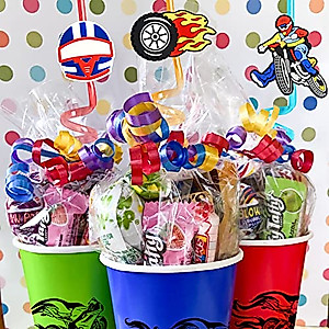 Dirt Bike Drinking Straws 24 PCS Motorcycle Party Favors with 2 Cleaning Brush Motocross Racing Birthday Party Supplies BMX Party Decorations for Kids