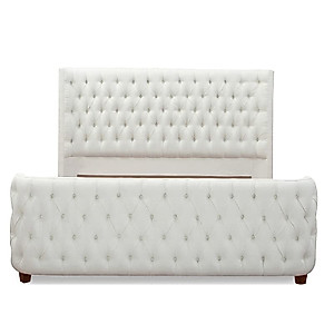 Jennifer Taylor Home Brooklyn King Tufted Panel Bed Headboard and Footboard Set, Antique White Polyester