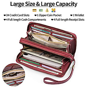 GAEKEAO Wallet for Women Double Zipper Phone Clutch RFID Blocking Vegan Leather Wristlet Purse Large Capacity Long Credit Card Holder with Grip Hand Strap