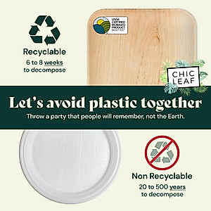 Chic Leaf Palm Leaf Disposable Plates - Bamboo Plates Disposable 10 Inch & 7 Inch Square (48 Pc) Compostable & Biodegradable, Better than Plastic Plates - Heavy-Duty, Party Plates Dinnerware Set